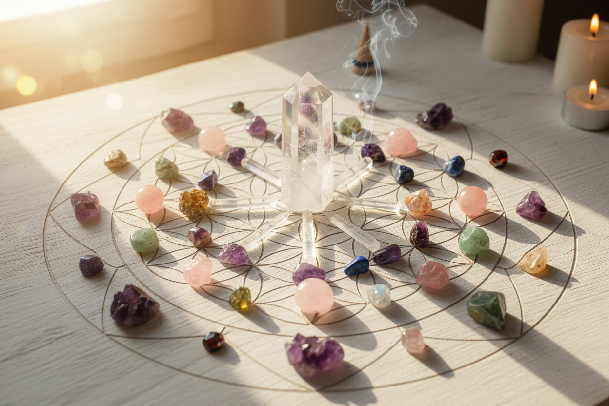 Flower of Life Crystal Grid Guide | Sacred Geometry Crystal Layout ...