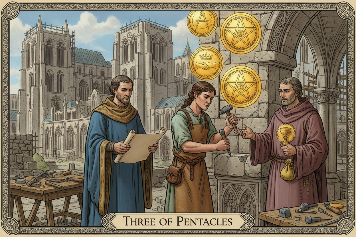 Three of Pentacles Tarot Card: Complete Guide to Meaning & Symbolism ...