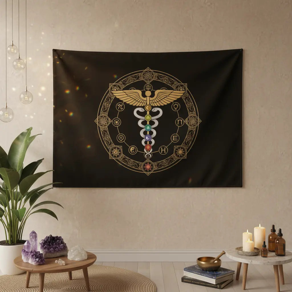 Caduceus Tapestry | Staff of Hermes Sacred Symbol Wall Hanging ...